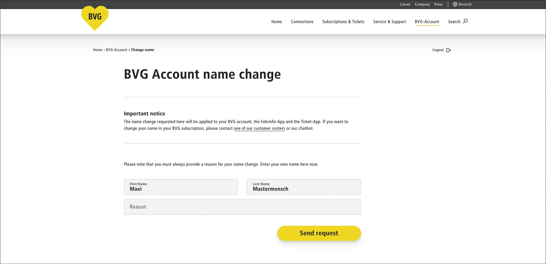Managing your account | BVG