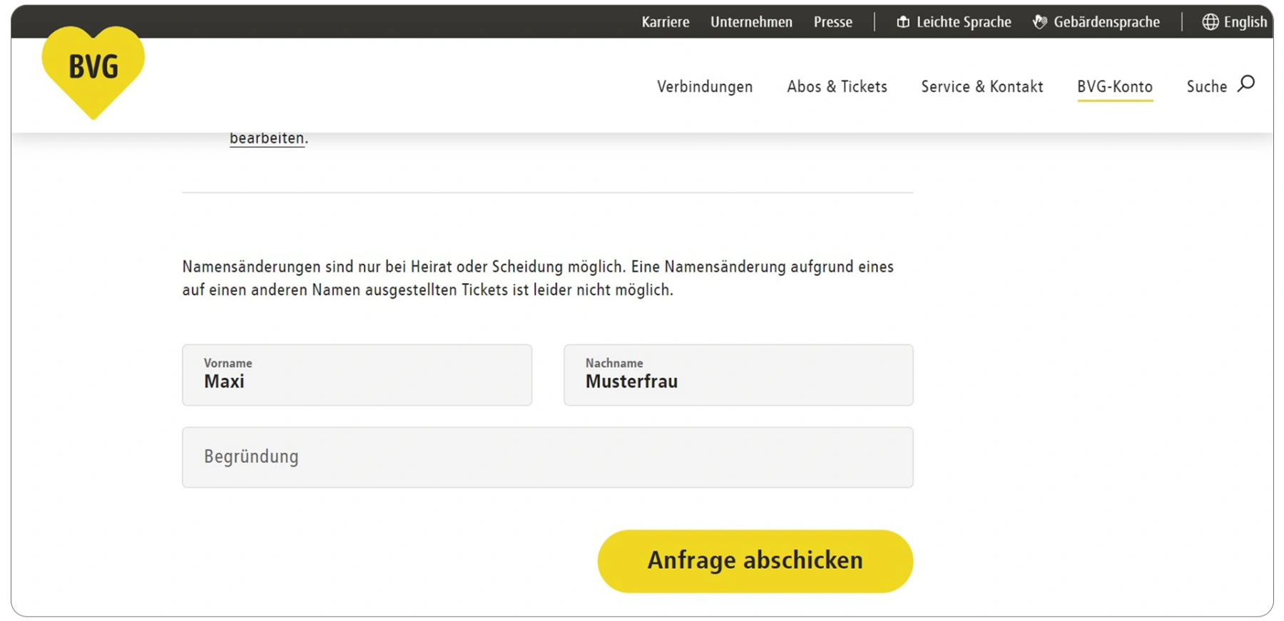 Verwaltung deines Kontos | BVG