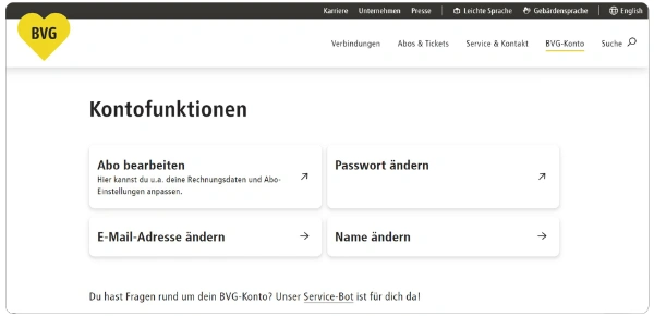 Verwaltung deines Kontos | BVG
